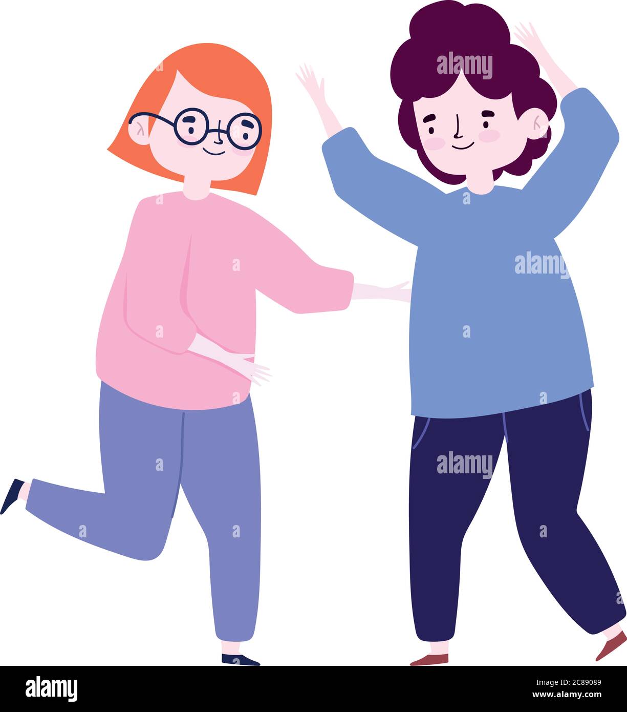 meeting friends, happy couple together character celebrating vector ...