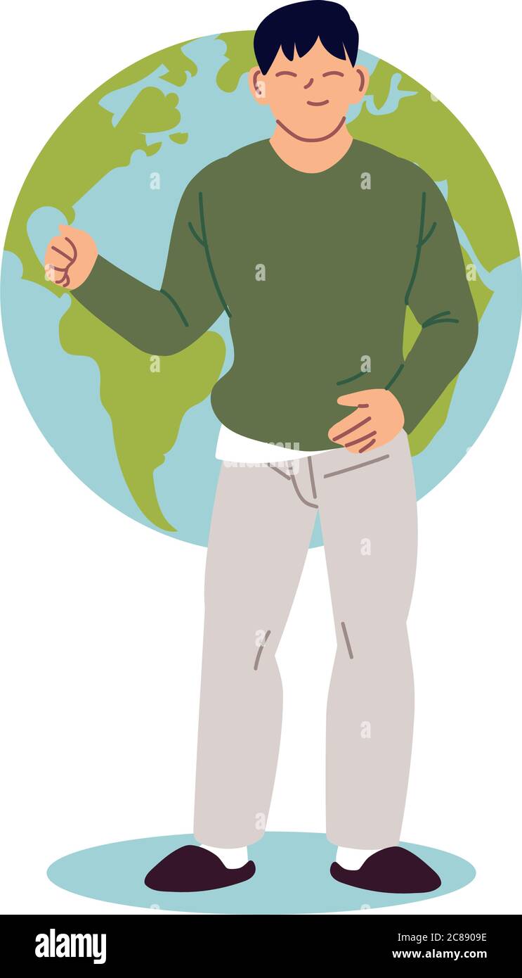 Man cartoon in front of world design, Manifestation protest and ...