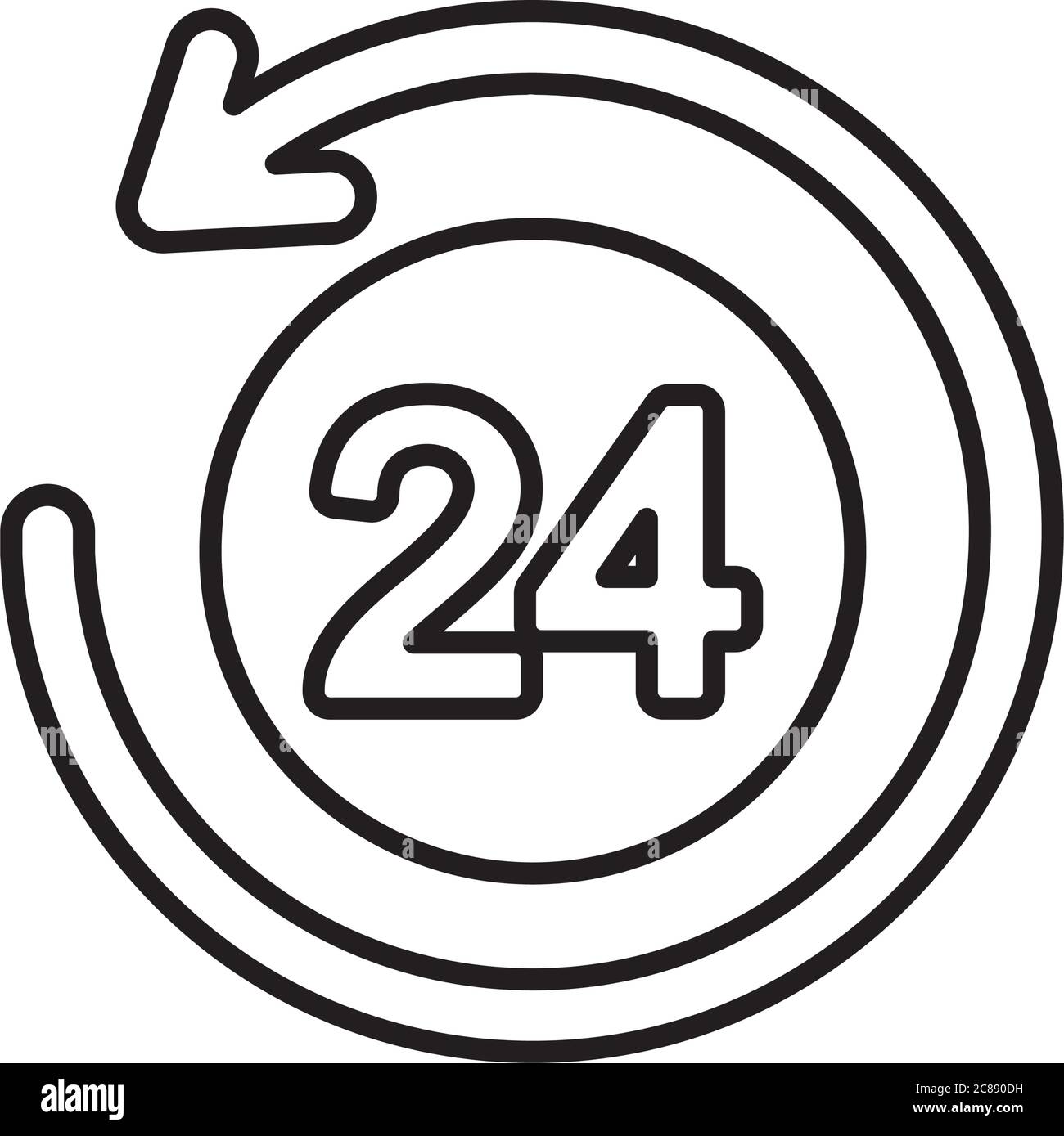 24 hours symbol and circle arrow over white background, line style ...