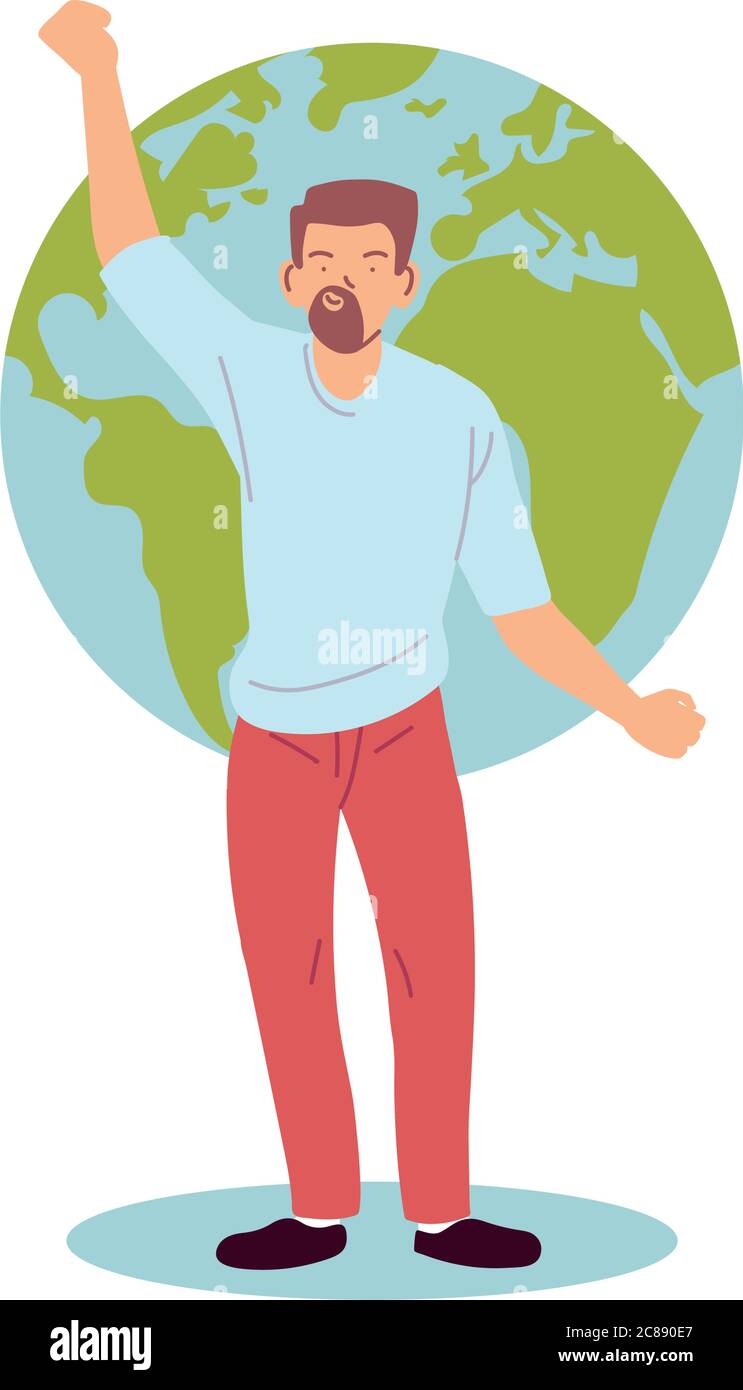 Man cartoon in front of world design, Manifestation protest and ...