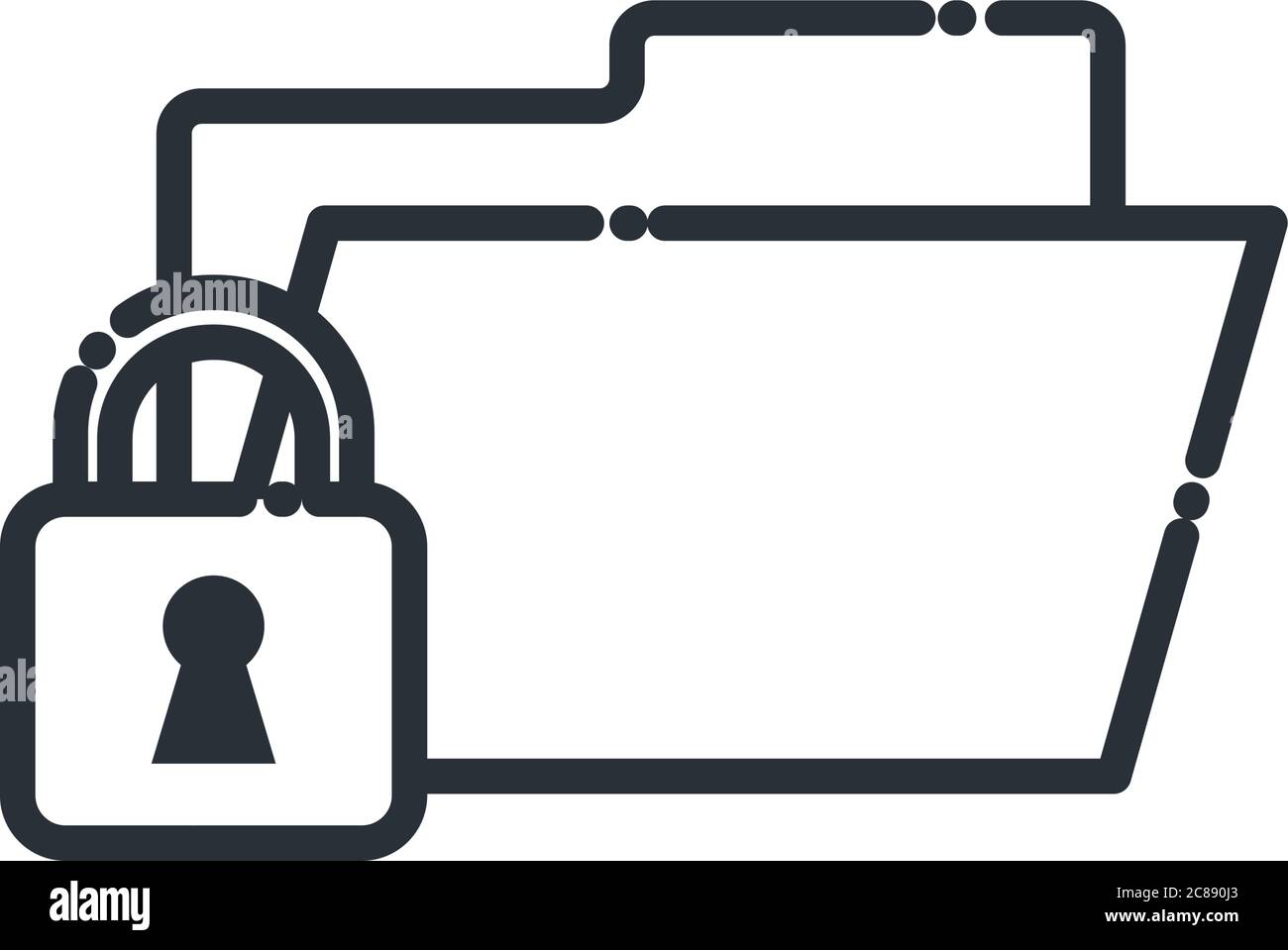 File and padlock line style icon design, Document data archive storage organize business office ...