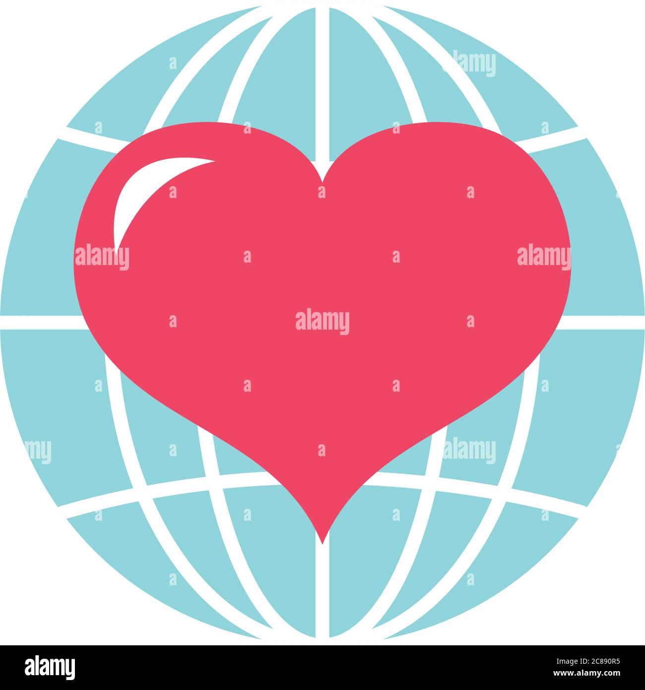 global sphere with heart icon over white background, flat style, vector ...