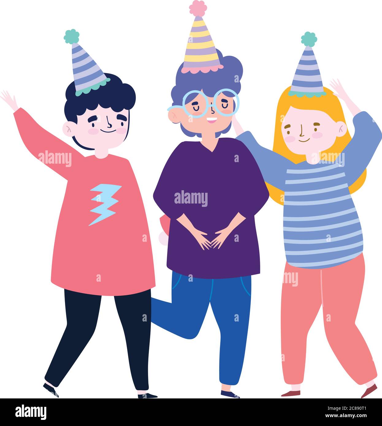 meeting friends, people group with hats celebrating party event cartoon ...