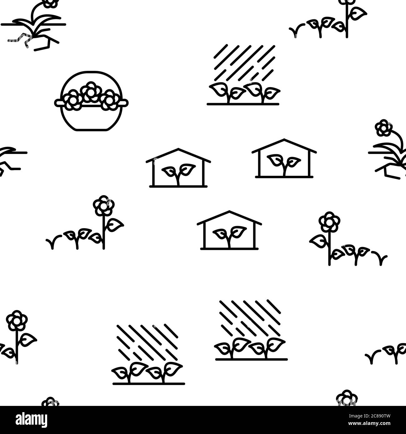 Growing Flowers Plants Vector Seamless Pattern Stock Vector Image & Art ...