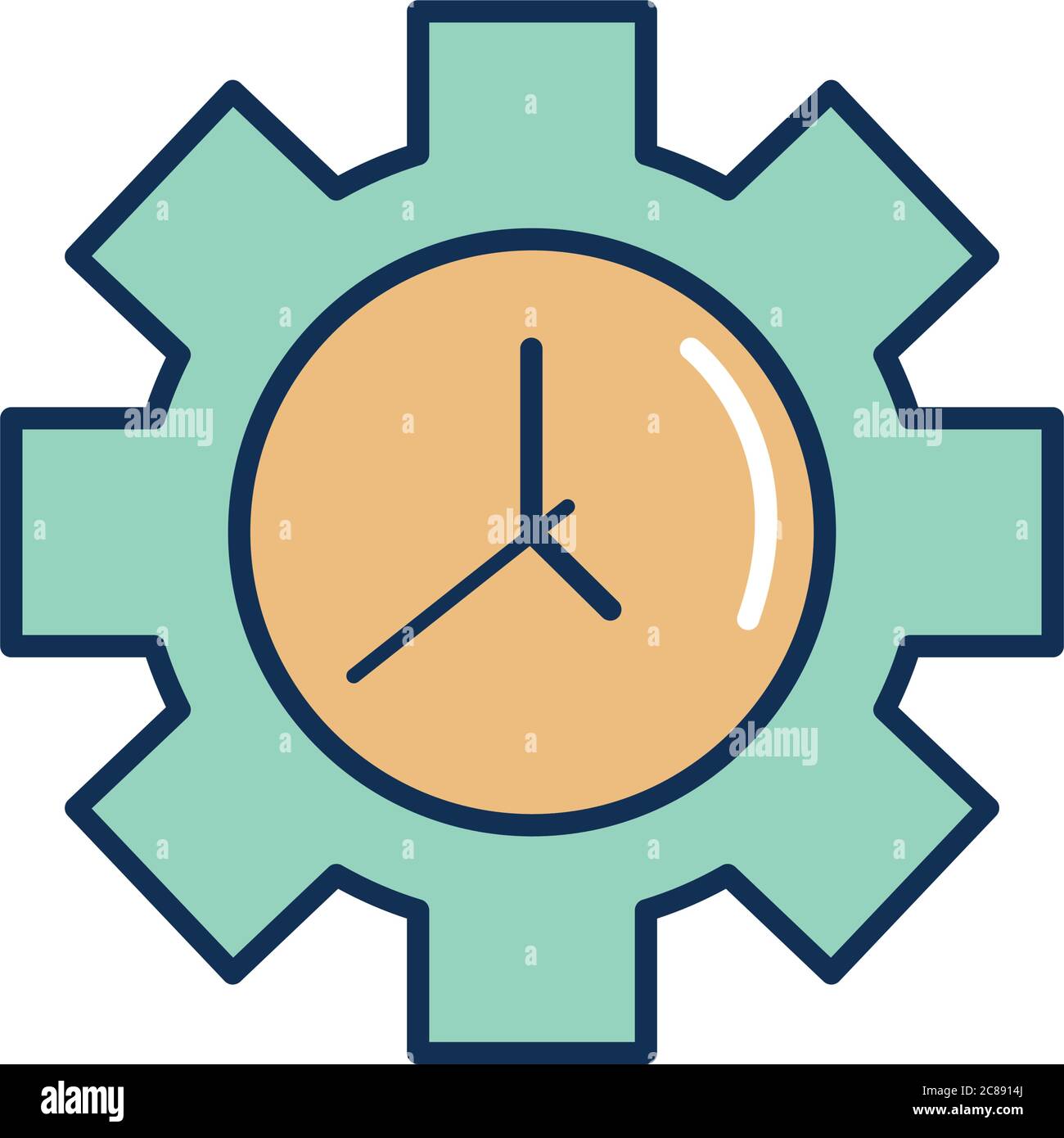 clock in gear wheel shape over white background, line fill style ...