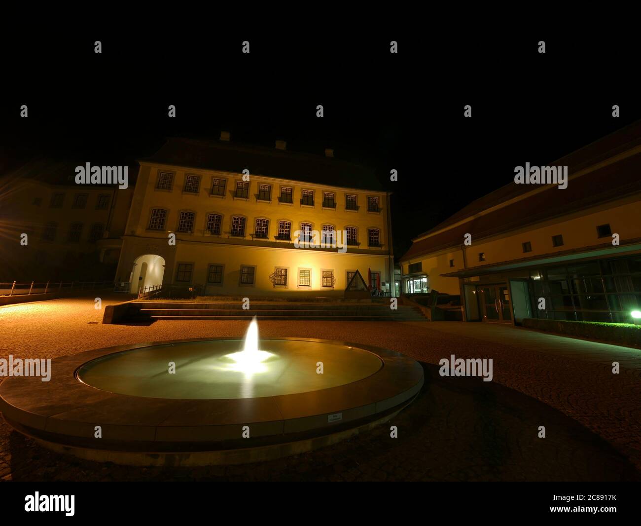 Laupheim, Germany: Großlaupheim castle with a fontain in front Stock ...