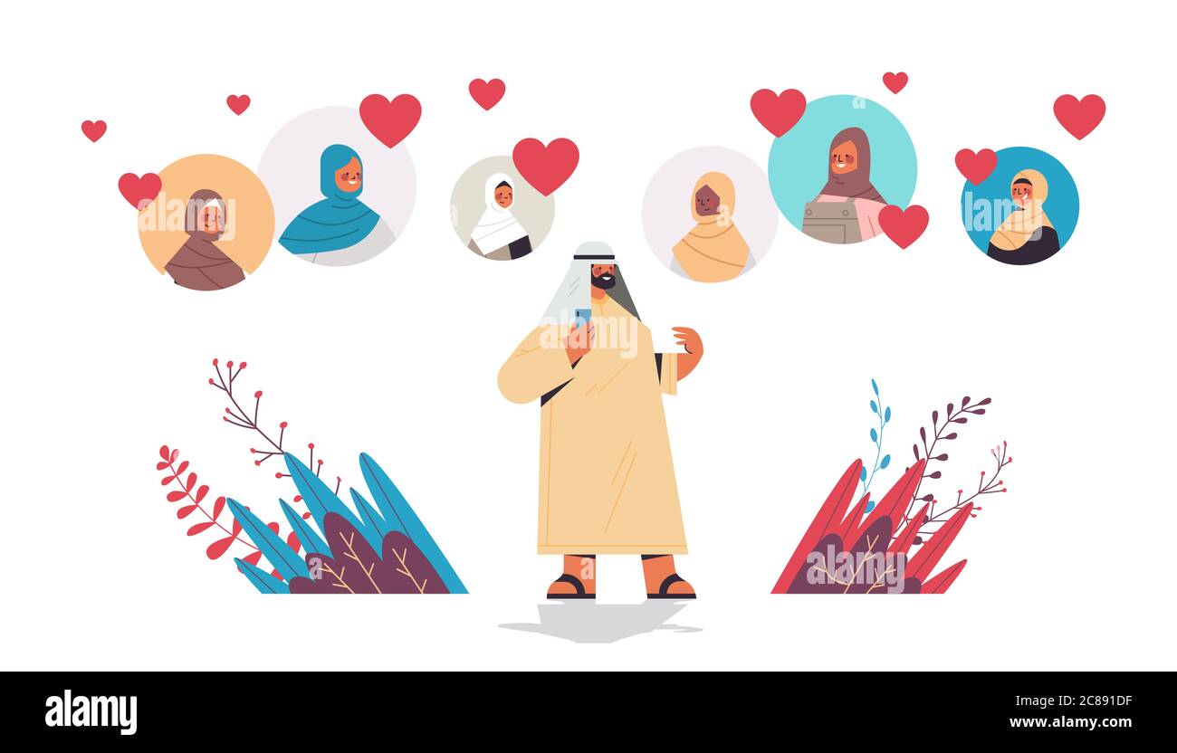 arab man chatting with arabian women in online dating app virtual ...