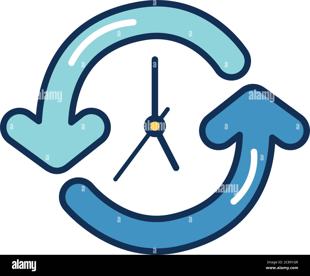 clock with sync arrows around over white background, line fill style ...