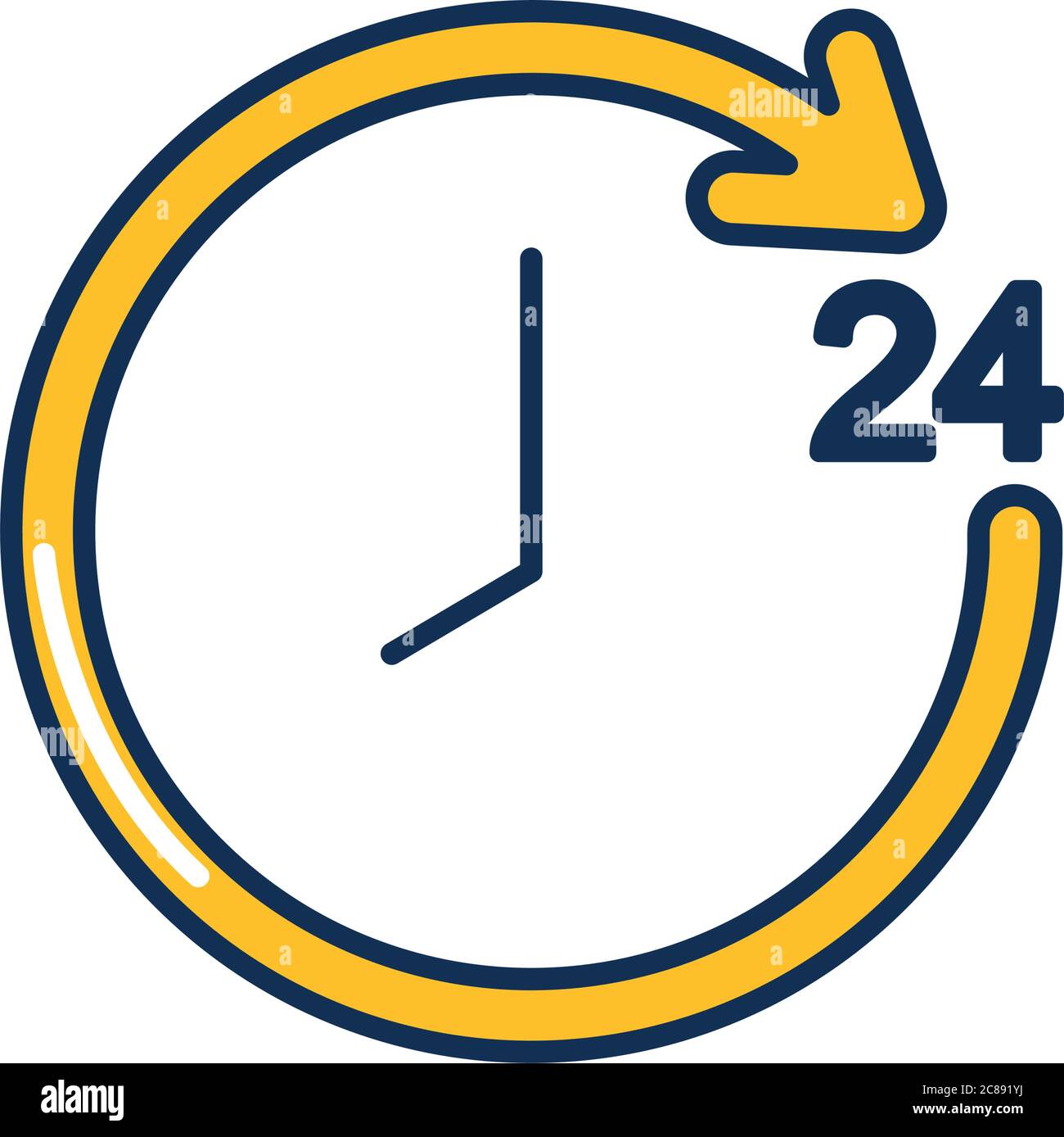 clock with 24 hours arrow around over white background, line fill style ...