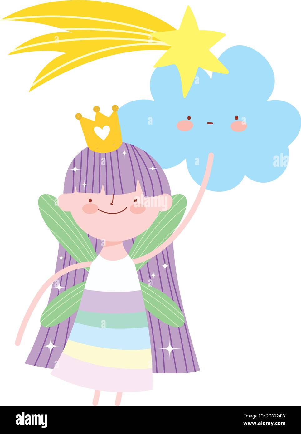 little fairy princess shooting star clouds tale cartoon vector ...