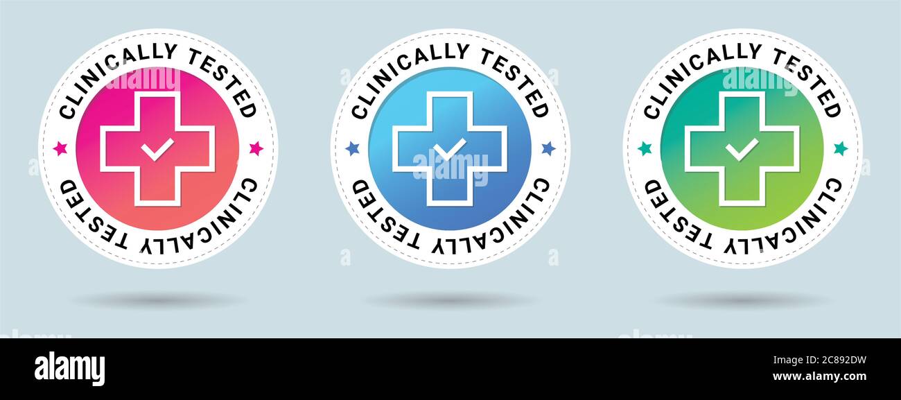 Clinically tested insignia stamp. Vector certificate icon. Set of 3 ...
