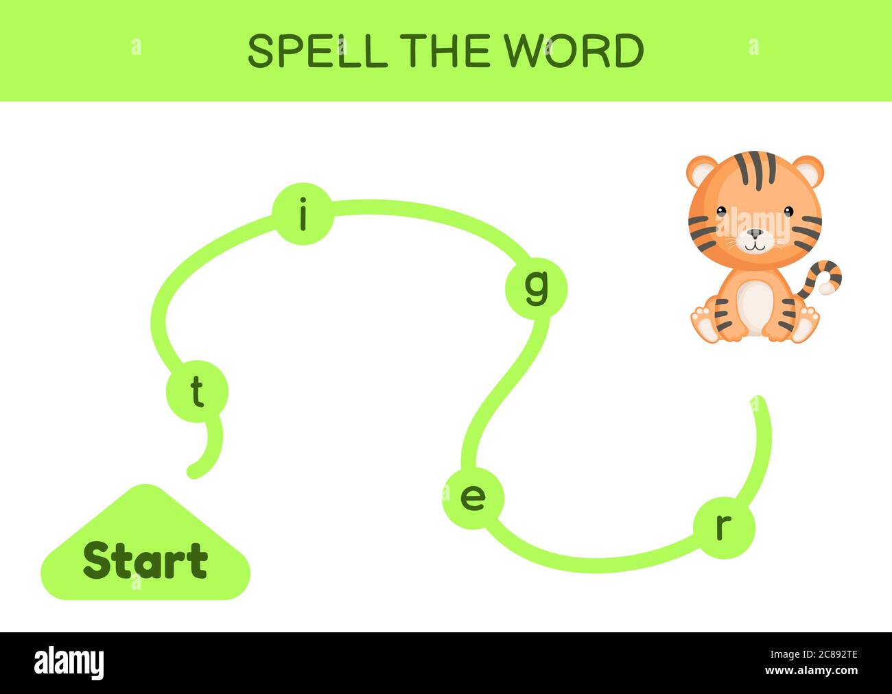 Maze for kids. Spelling word game template. Learn to read word tiger ...