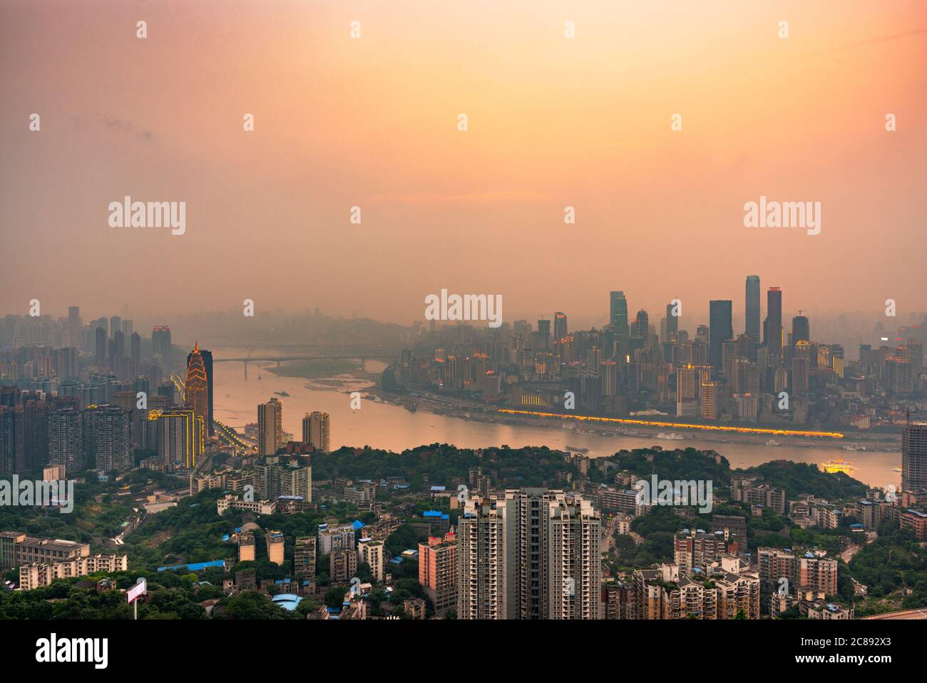 Chongqing, China downtown city skyline over the Yangtze River just ...