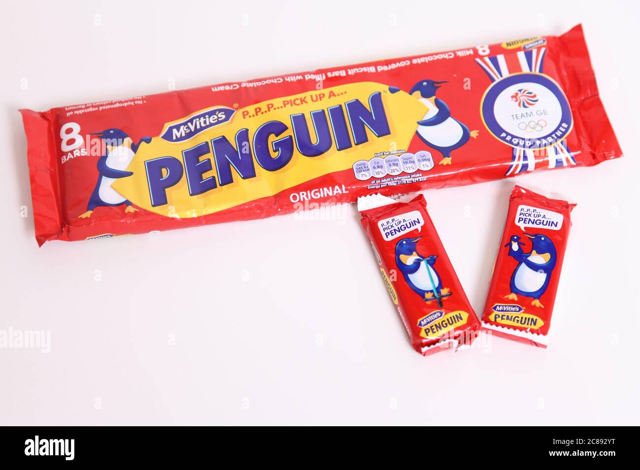 McVities Penguin Chocolate Biscuit Bars on white Stock Photo - Alamy