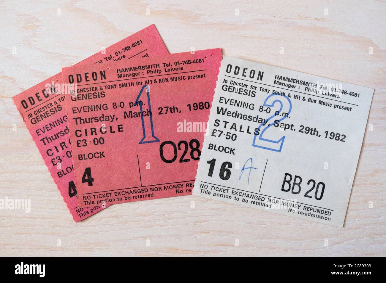 Two concert ticket stubs for seats 027 and 028 in the circle from 1980 ...