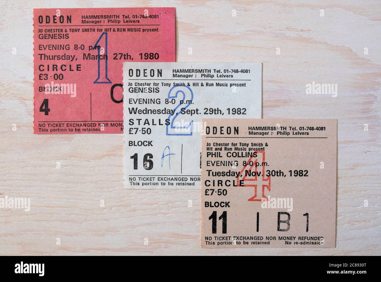 A collection of concert ticket stubs from the 1980s for Genesis and ...