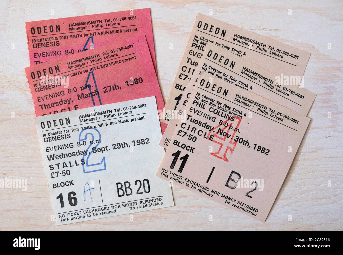 A collection of concert ticket stubs from the 1980s for Genesis and ...