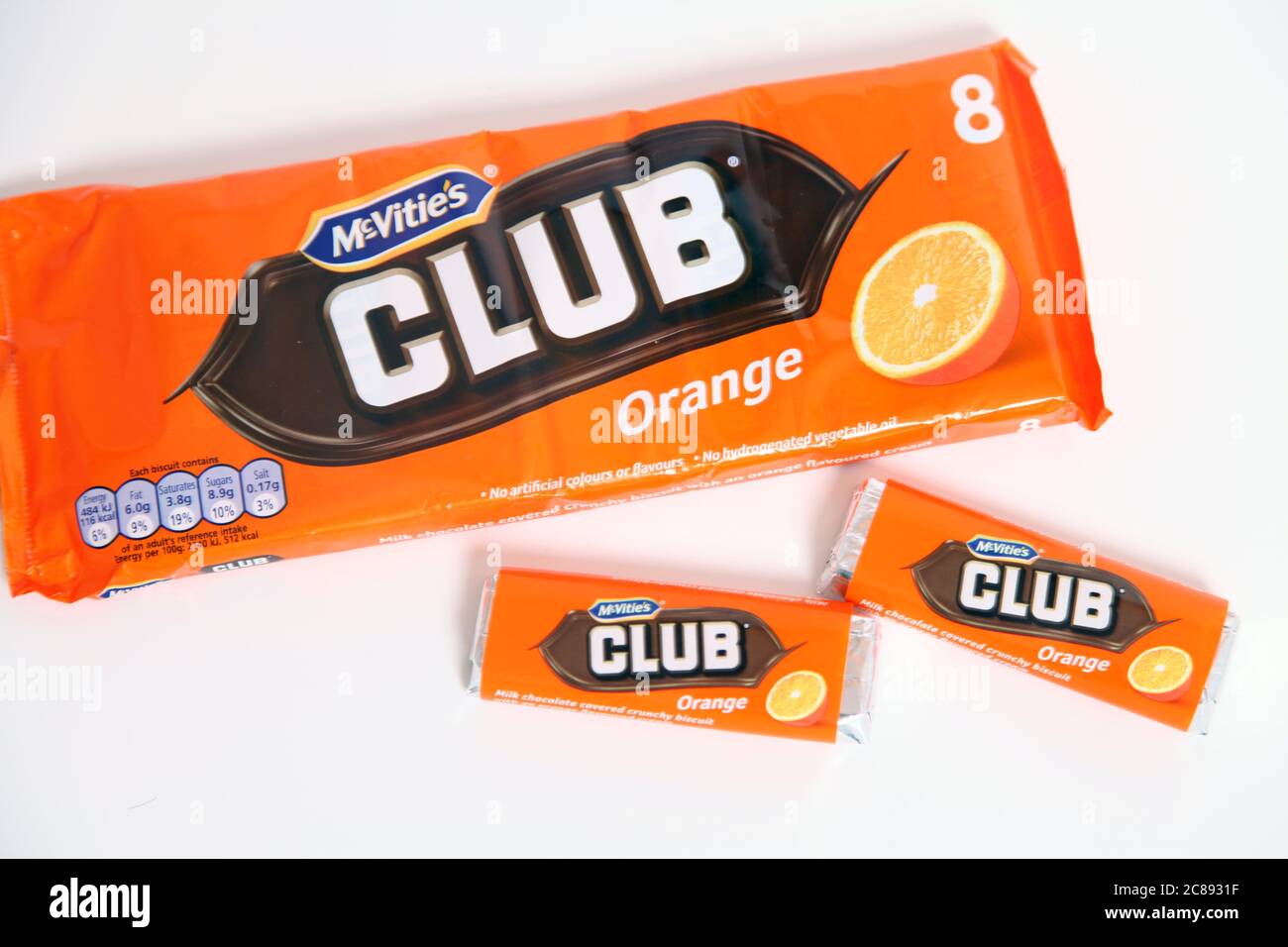 McVities Club Chocolate Bars, Orange Club Biscuit, on white Stock Photo ...