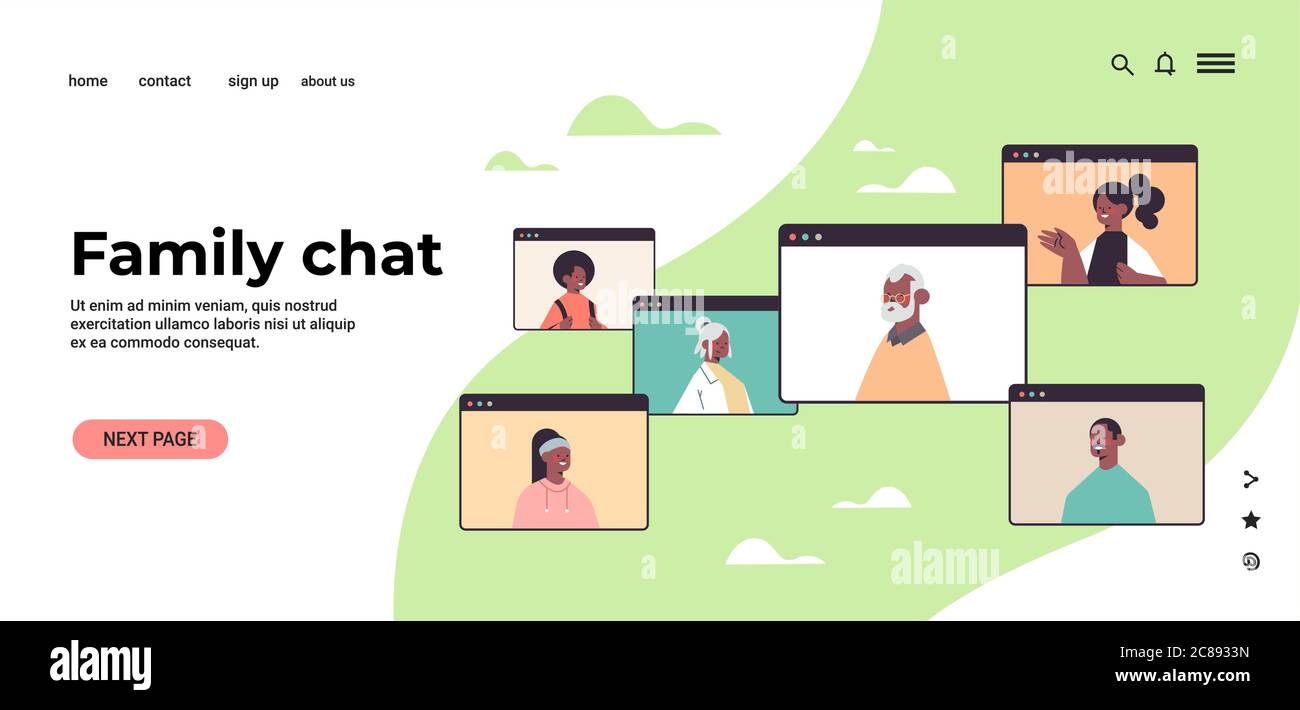 children parents and grandparents during video call family chat online ...