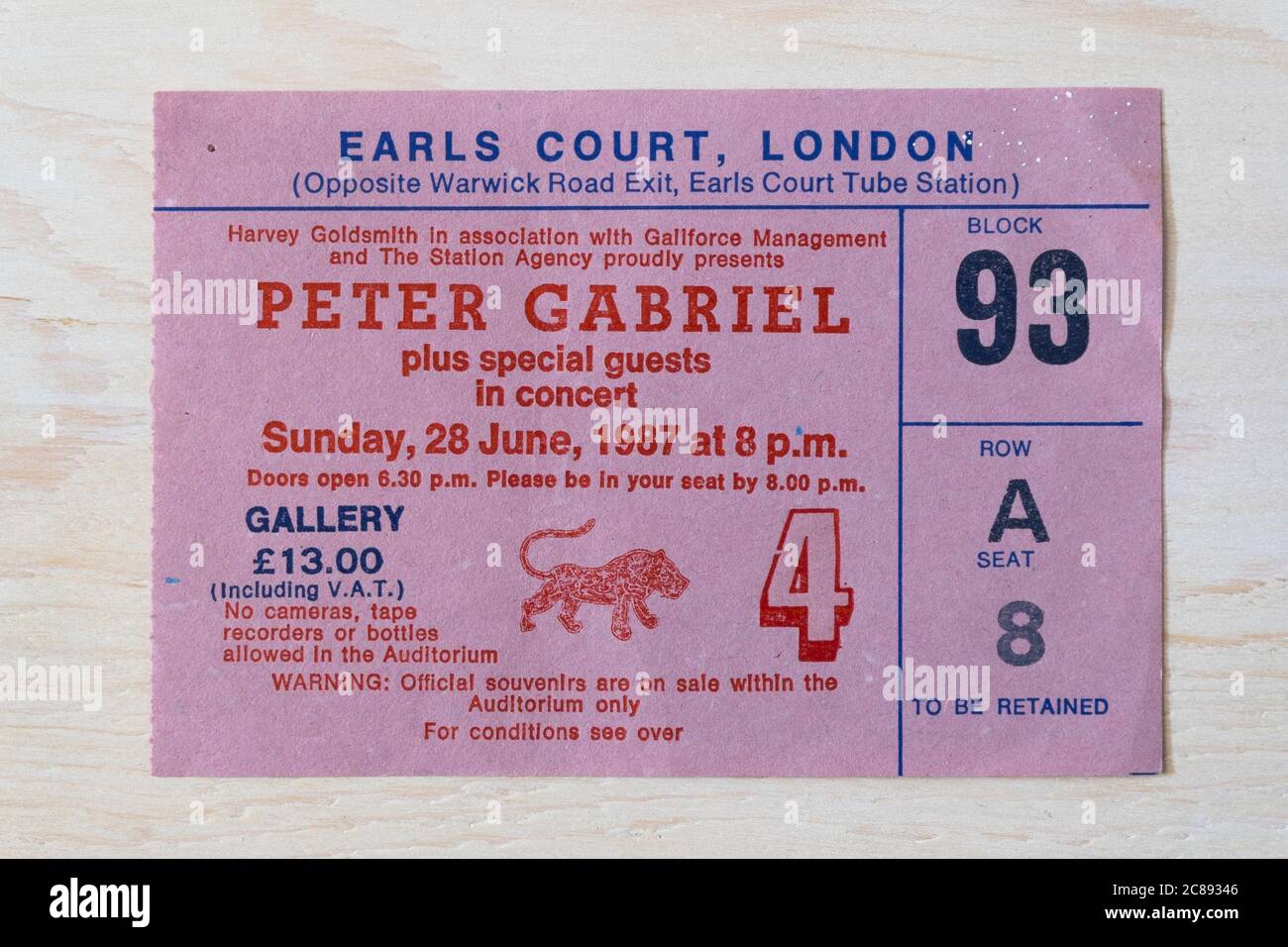 Concert ticket stub for Peter Gabriel, the special guest was Kate Bush ...
