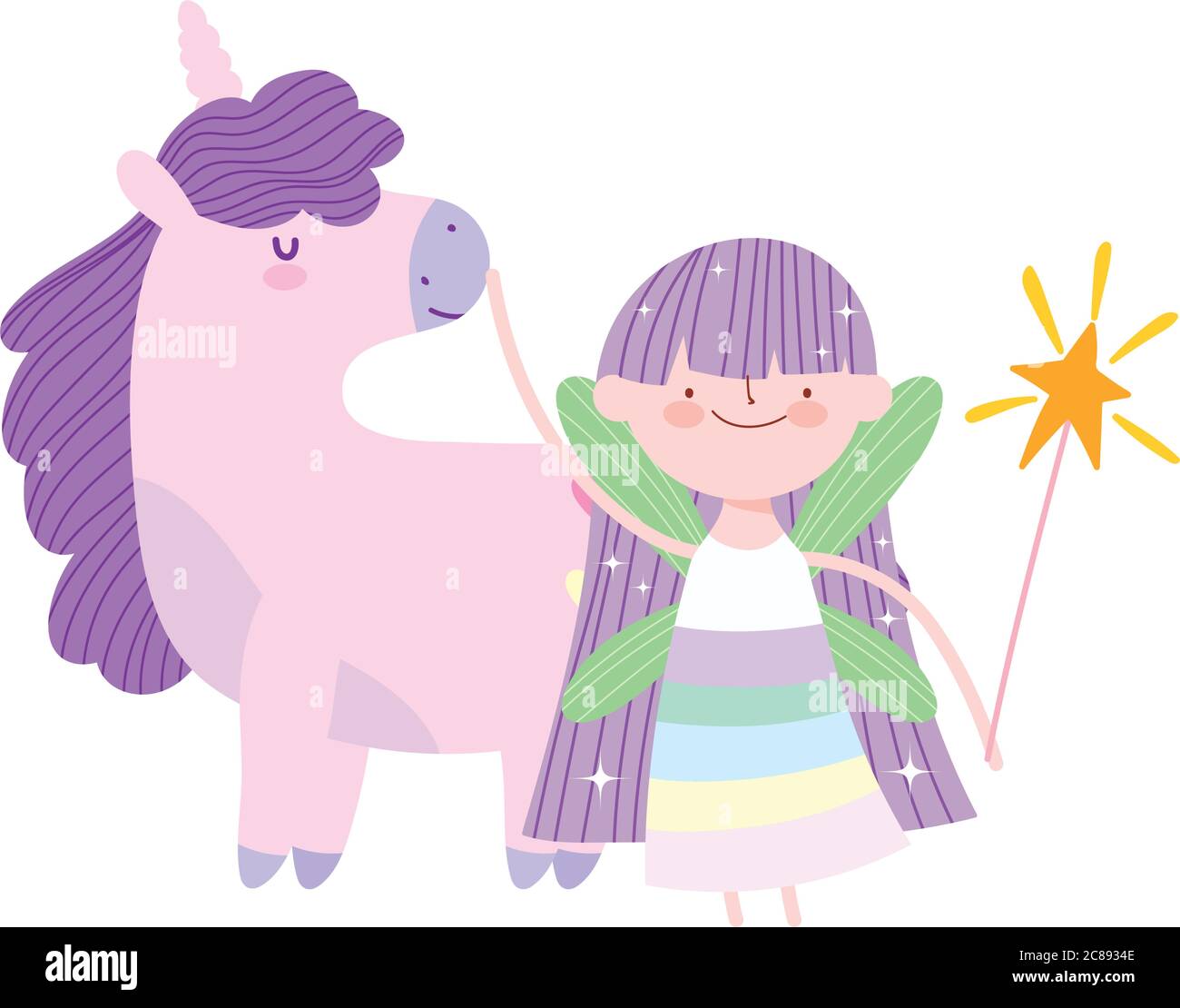 little fairy princess unicorn magic fantasy tale cartoon vector ...