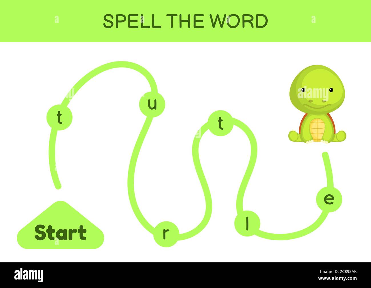 Maze for kids. Spelling word game template. Learn to read word turtle ...
