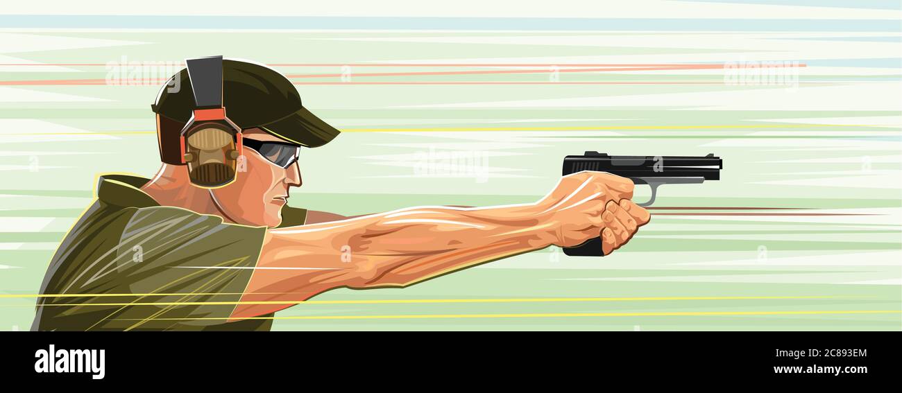 Shooting Pistol Vector Aiming Man Shoot Gun Target Standing Firearms Training Instructor 