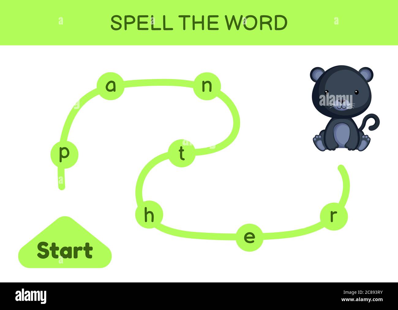 Maze for kids. Spelling word game template. Learn to read word panther ...
