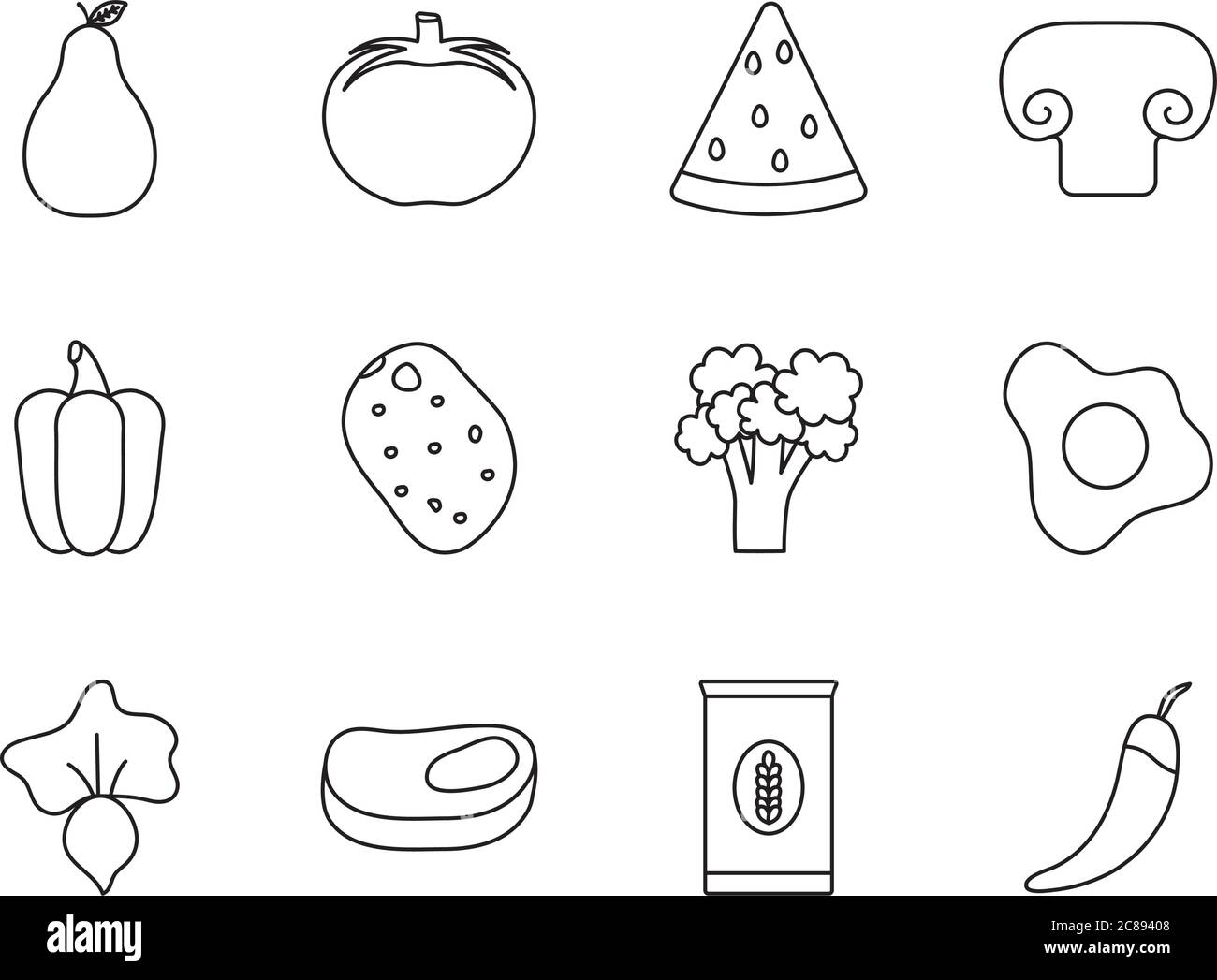 vegetables and healthy food icon set over white background, line style ...