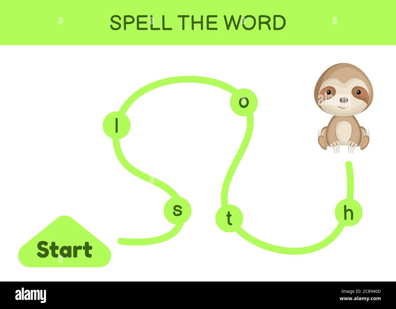 Maze for kids. Spelling word game template. Learn to read word sloth ...