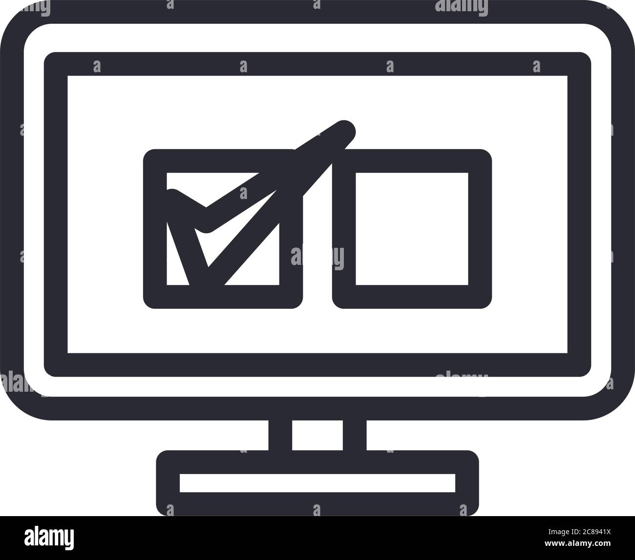 Check mark options on computer line style icon design, Questionary ...