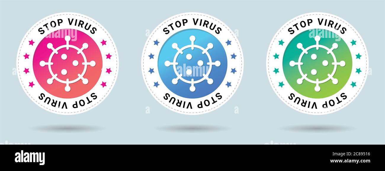 Stop virus insignia stamp. Vector certificate icon. Set of 3 beautiful ...
