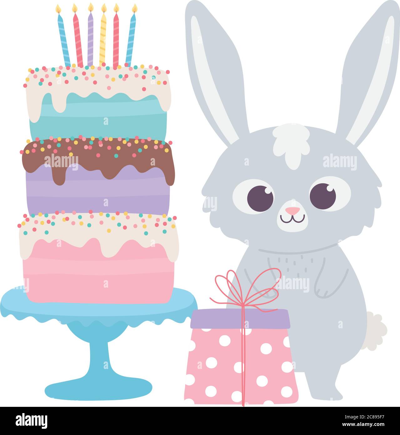 happy birthday, cute rabbit with sweet cake and gift celebration ...