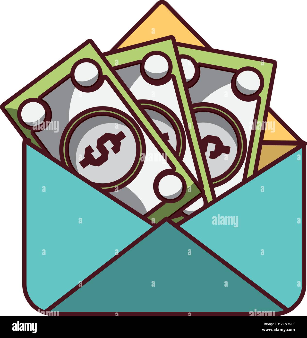 envelope with money banknotes icon isolated design shadow vector ...