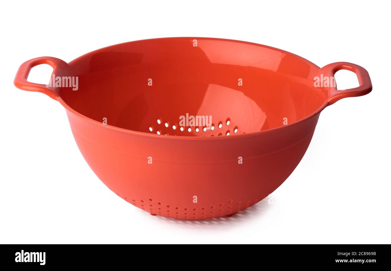 New plastic kitchen colander isolated on white Stock Photo - Alamy