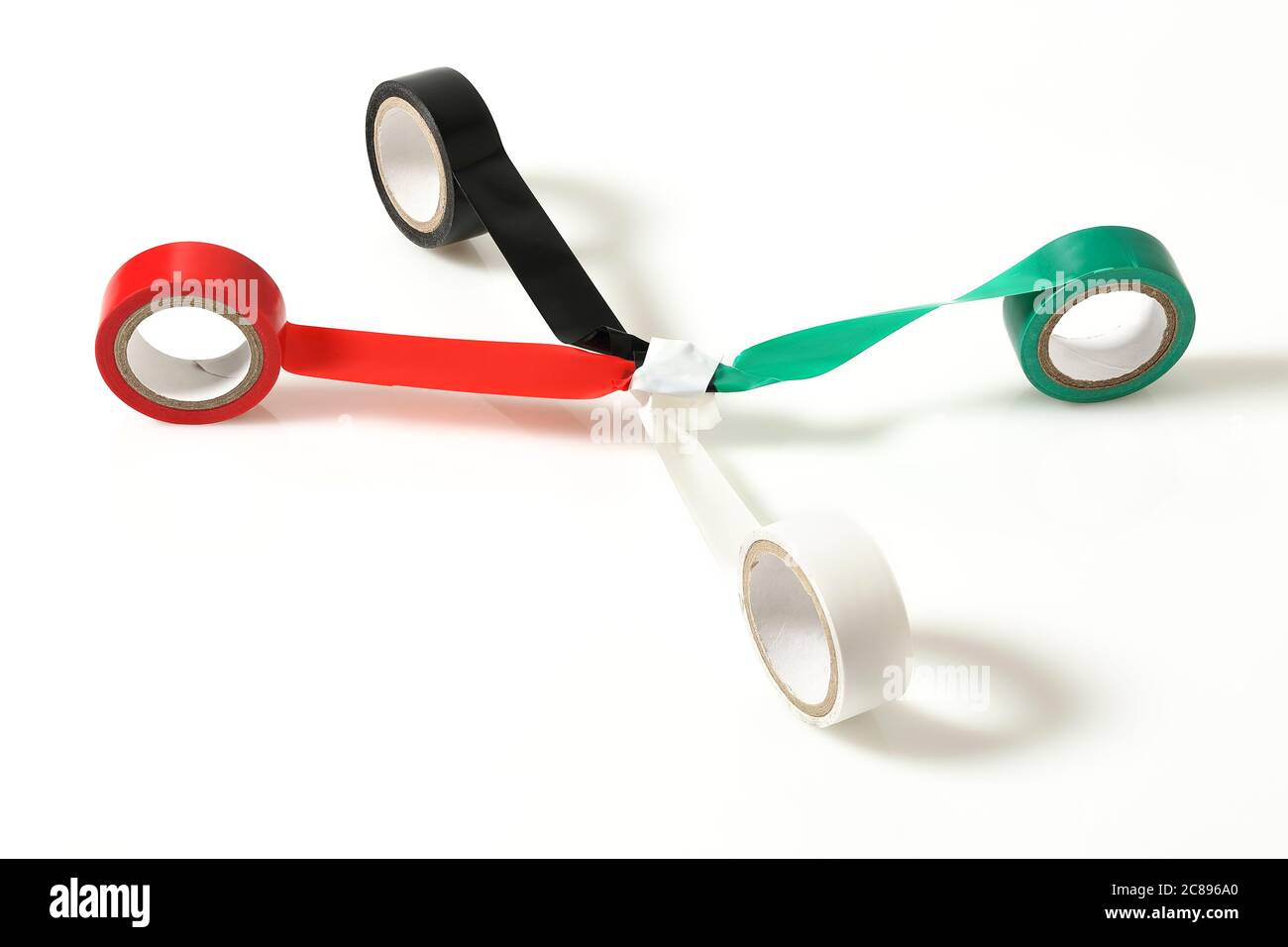 four colorful insulating tapes connected in the middle, abstract ...