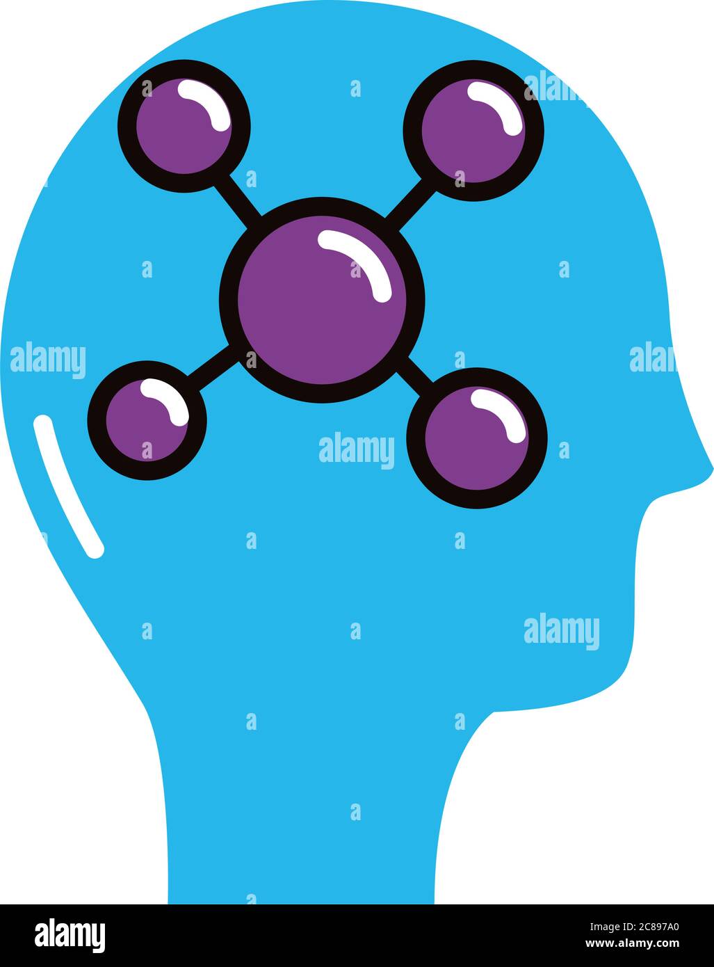 human profile with molecule line and fill style icon vector ...