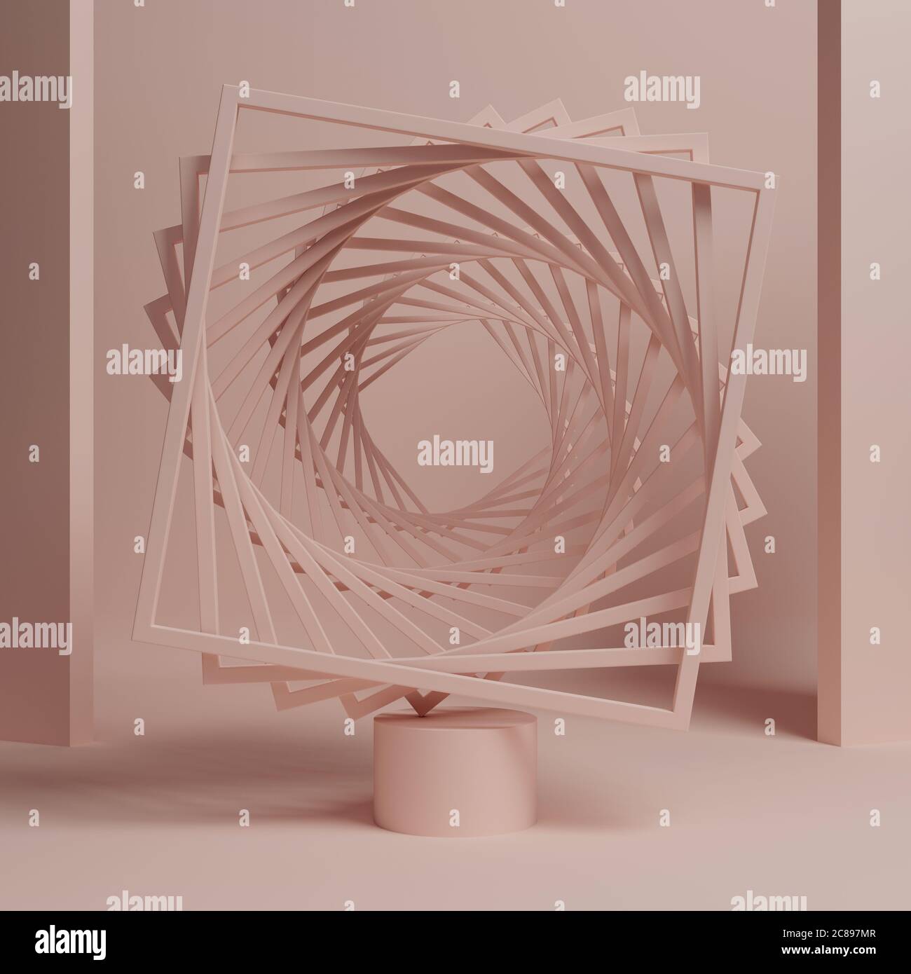 Abstract geometric infinity tunnel on a podium. Modern geometry ...