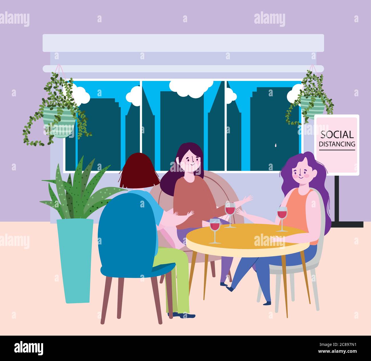 Cafe physical distancing Stock Vector Images - Alamy