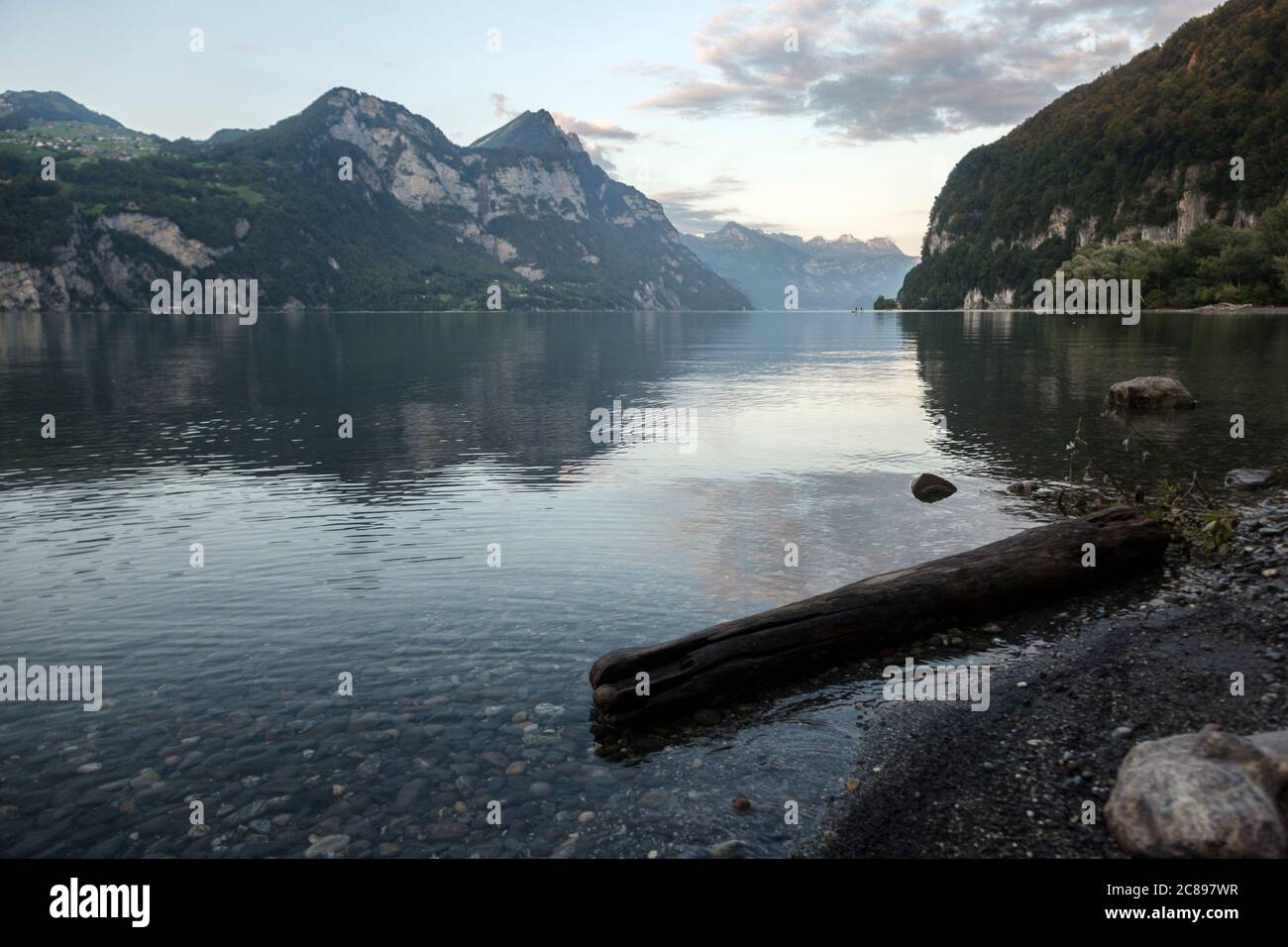 The Lake Walensee and a part of the mountain chain of the Churfirsten ...