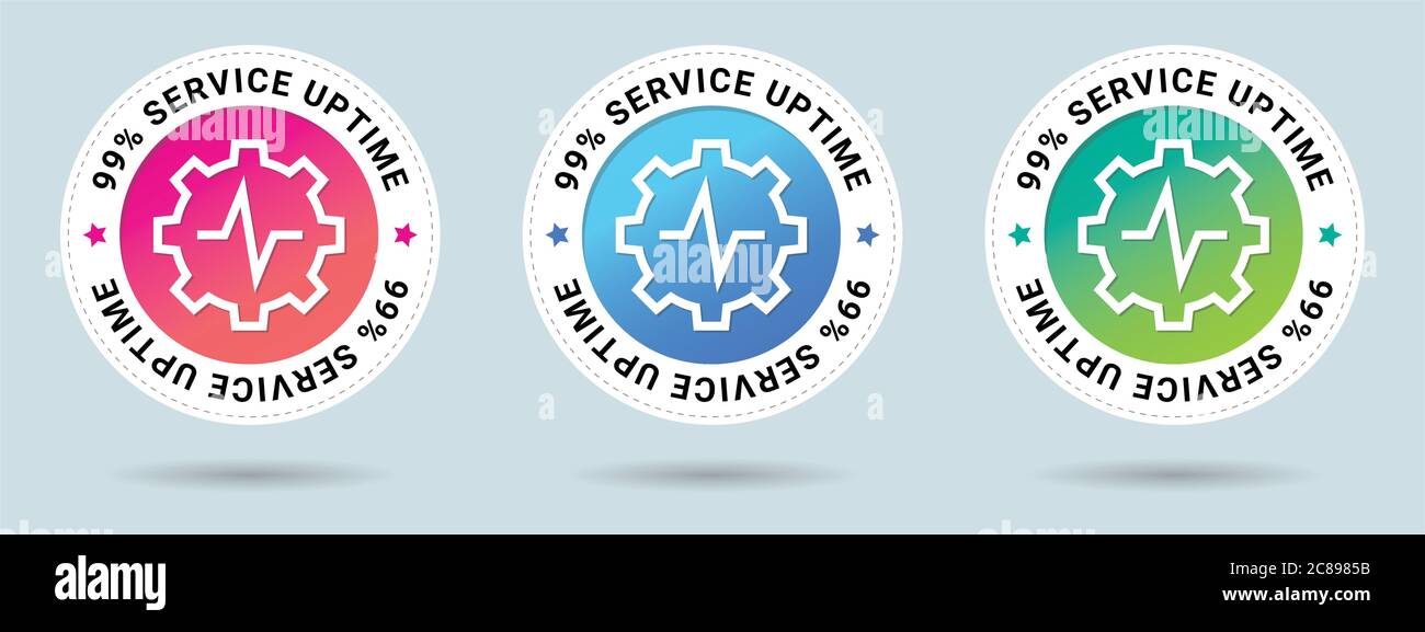 99% Service Uptime insignia stamp. Vector certificate icon. Set of 3 ...