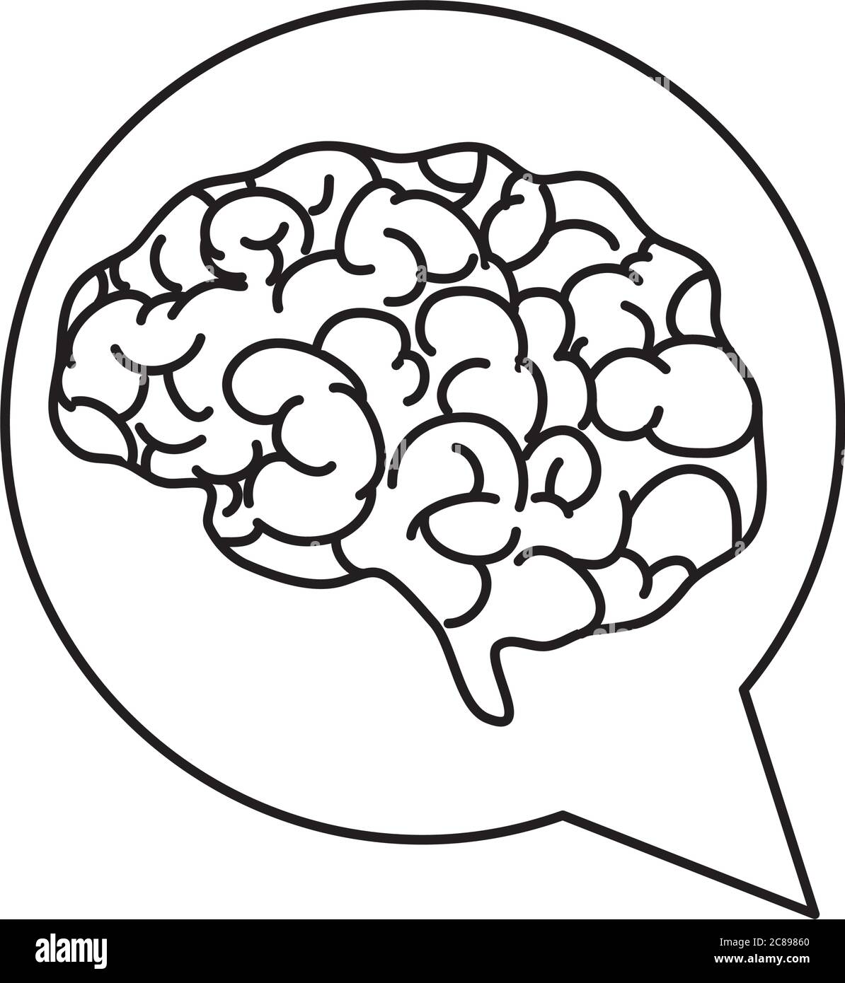 speech bubble with brain icon over white background, line style, vector ...