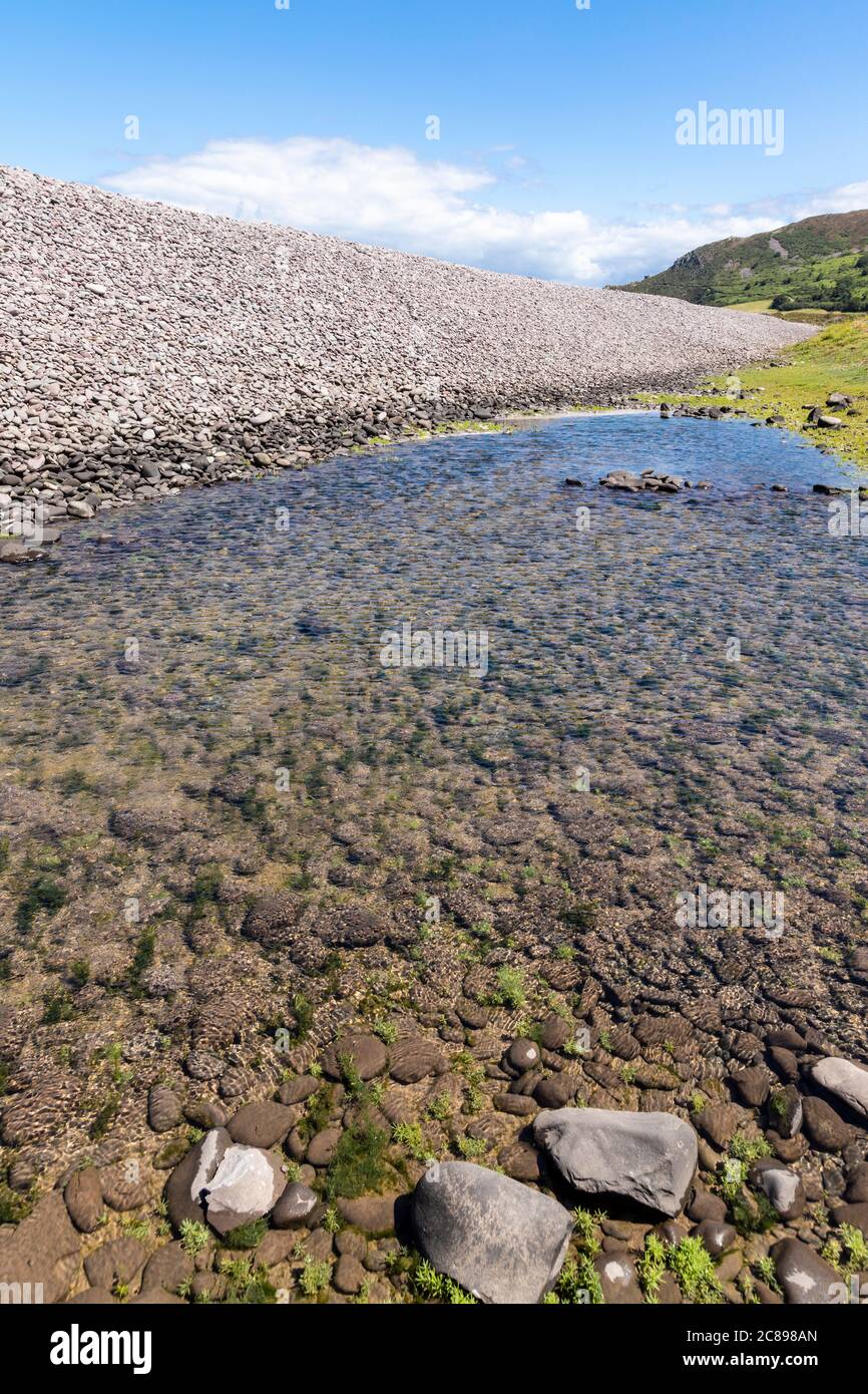 A pool behind the shingle and pebble barrier ridge of Bossington Beach ...