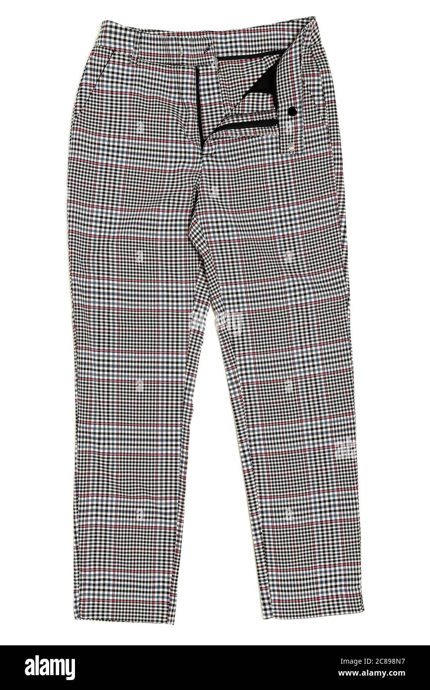 female checked pair of trousers isolated on white Stock Photo - Alamy