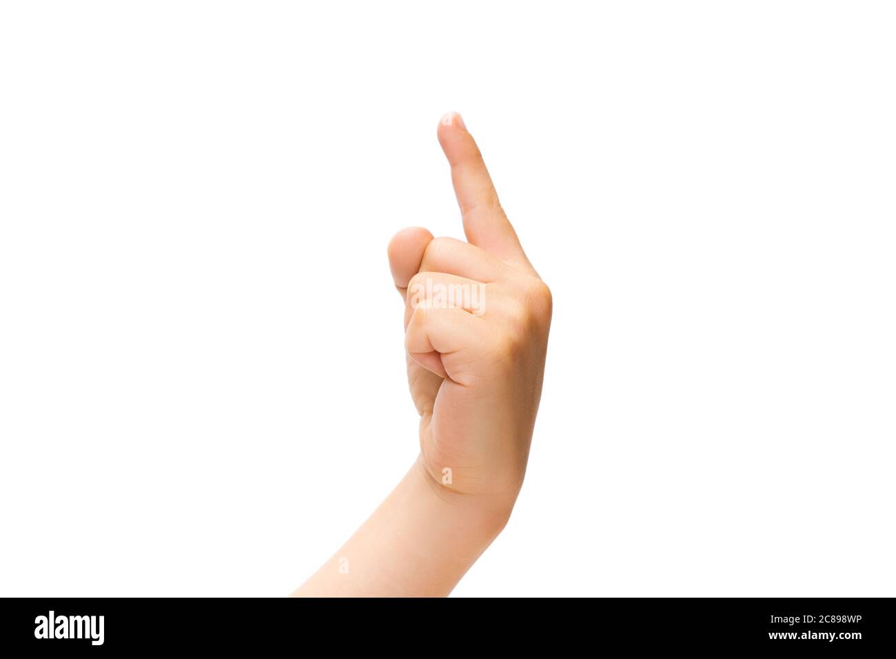 Pointing. Children's hand, palm gesturing isolated on white studio ...