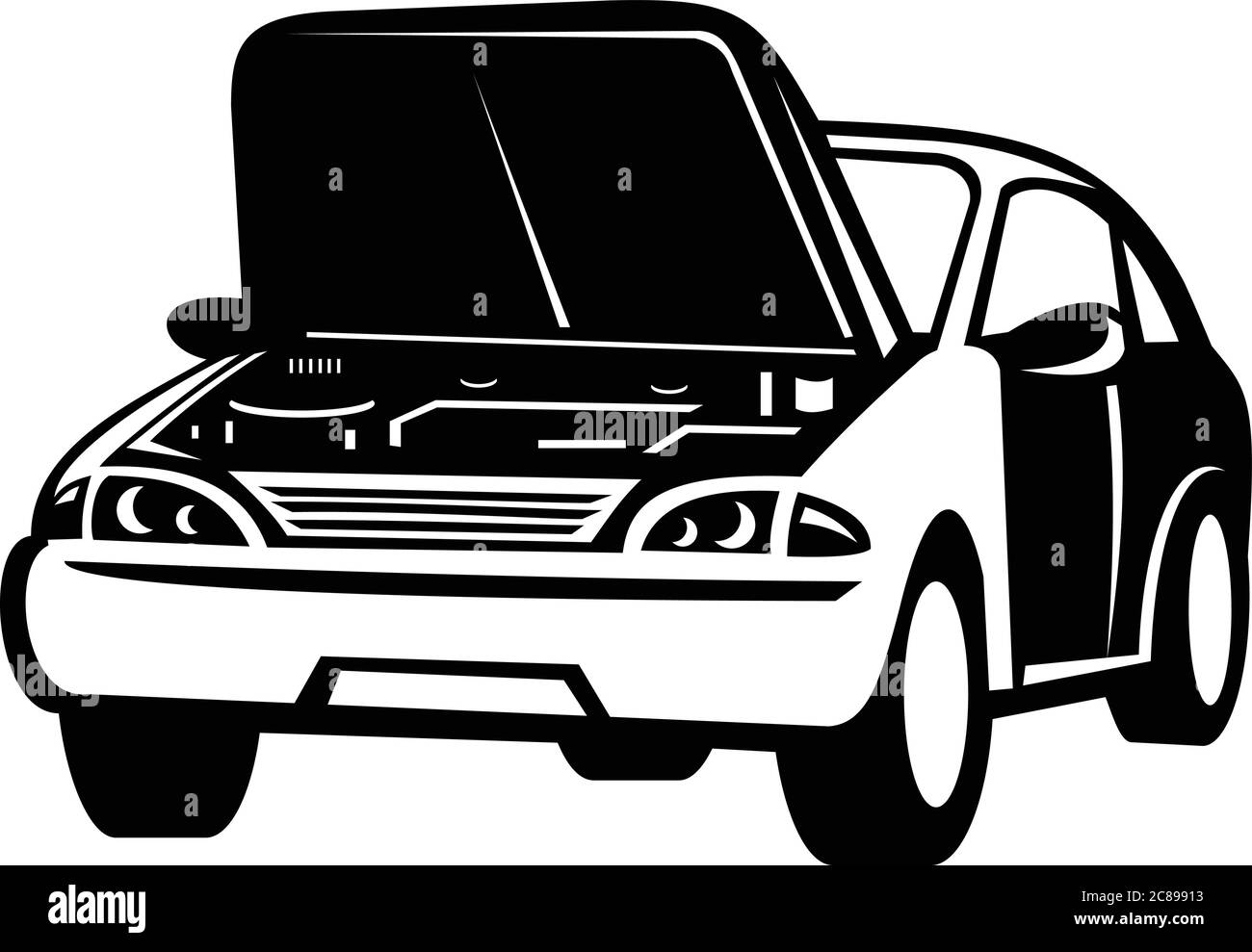 Open hood broken car Stock Vector Images - Alamy