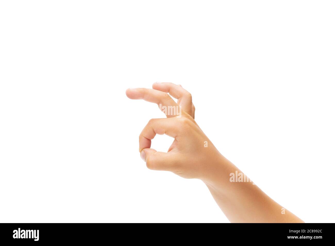 Nice gesture. Children's hand, palm gesturing isolated on white studio ...