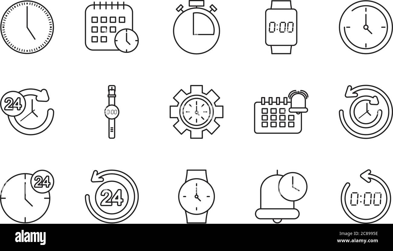 stopwatch and time icon set over white background, line style, vector ...