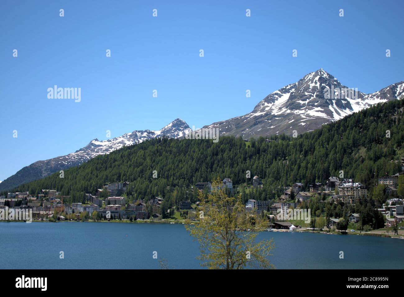 Mountain panorama at the lake of Saint Moritz Stock Photo - Alamy