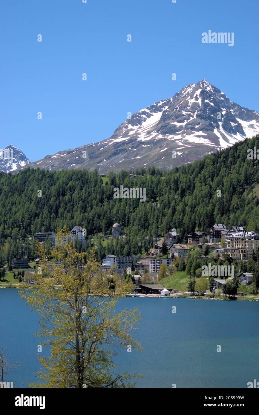 Mountain panorama at the lake of Saint Moritz Stock Photo - Alamy